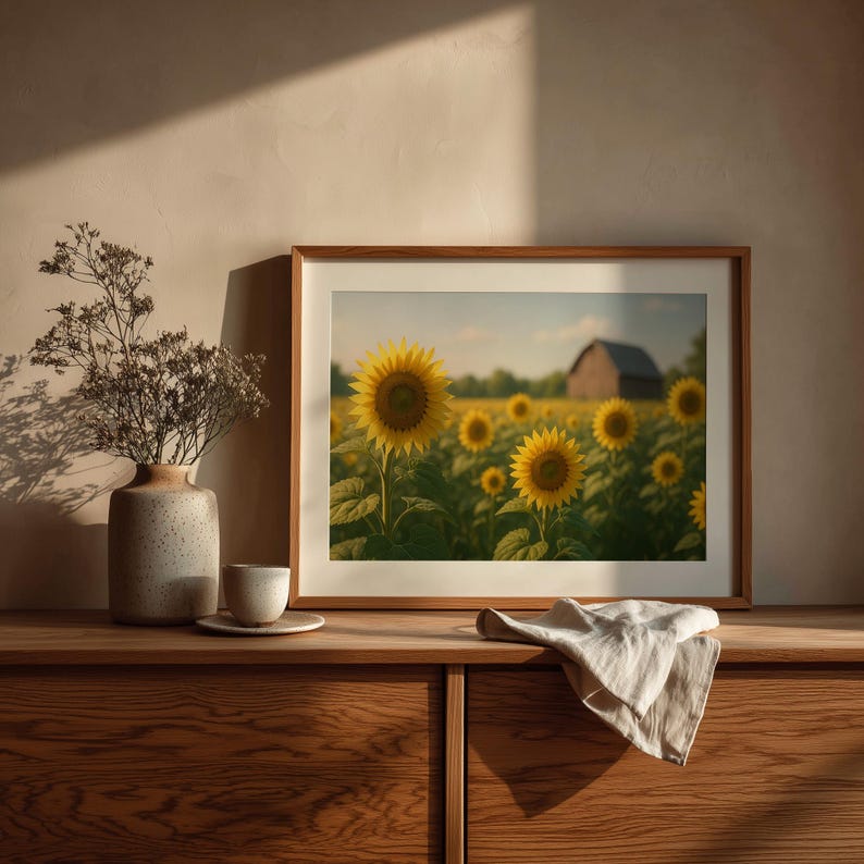 Sunflower Summer Field Printable - Rustic Cottagecore Farmhouse Art ...