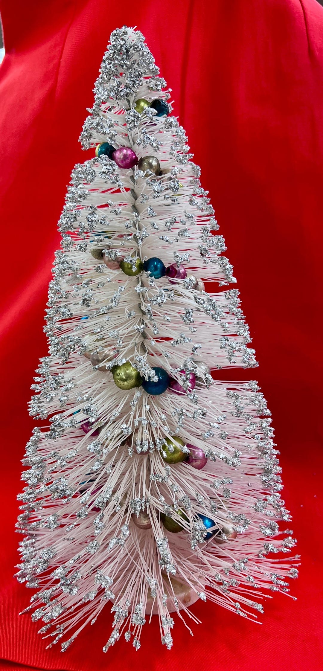 Vintage White Bottle Brush Tree With Mercury Glass Garland - Etsy
