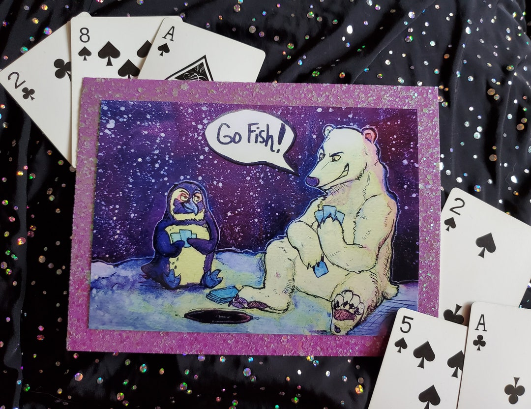 Penguin and Polar Bear Go Fish Matted Print - Etsy