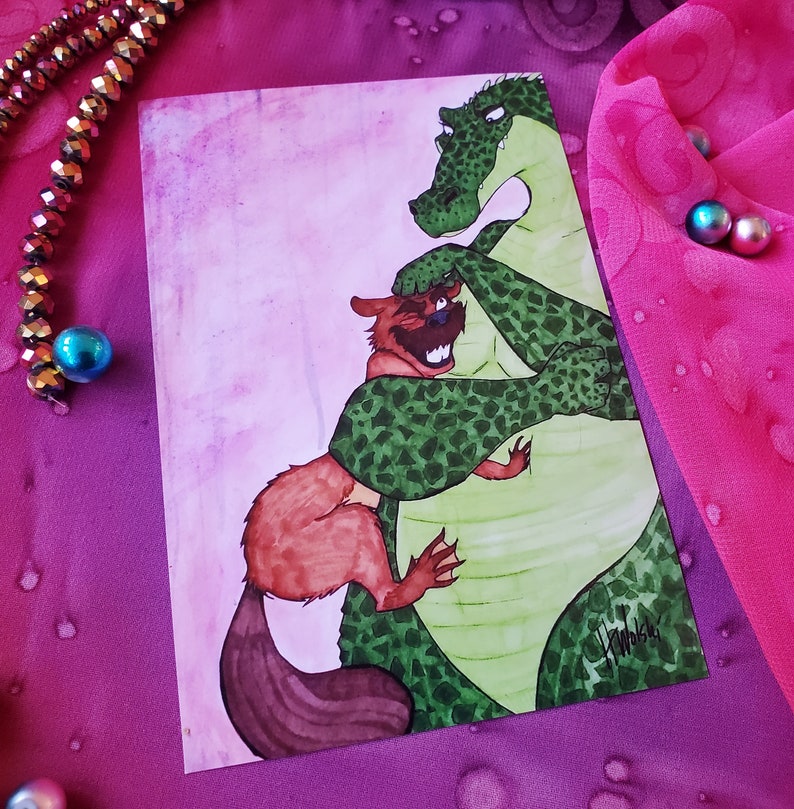 Beaver, Alligator, Anthro, Friends, Cute Animals, Furry Art, 4x6 Print ...