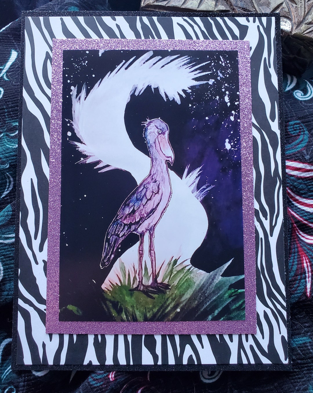 Shoebill Stork, 6x8 Matted Art Print, Glitter Borders, Handmade, Bird ...