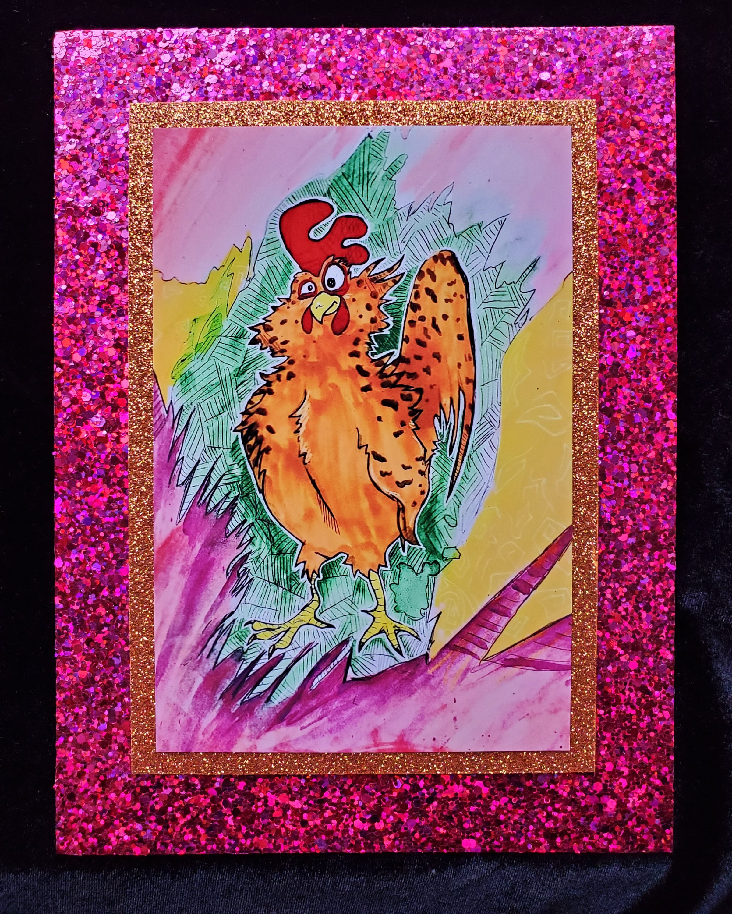 Pollo, impresión de arte mate 6x8, arte de pollo tonto, bordes de ...