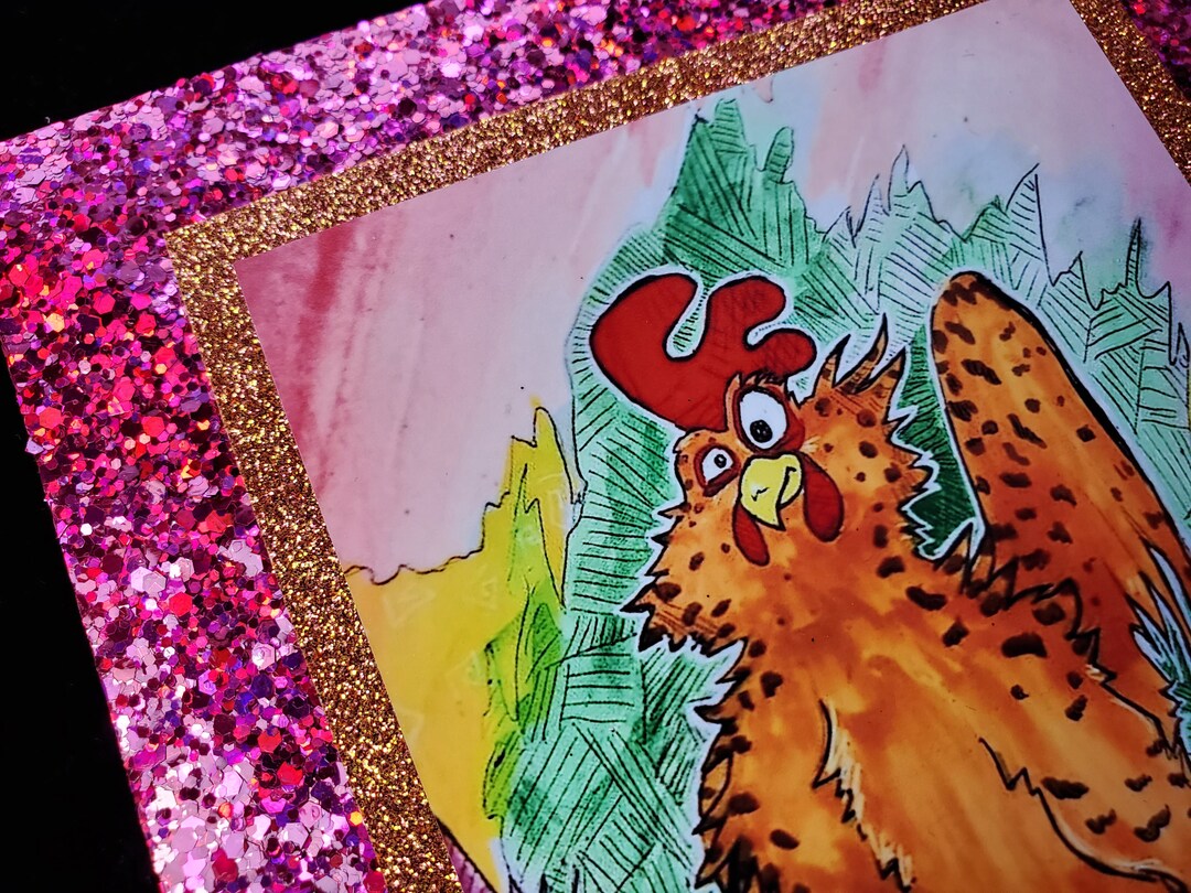 Pollo, impresión de arte mate 6x8, arte de pollo tonto, bordes de ...