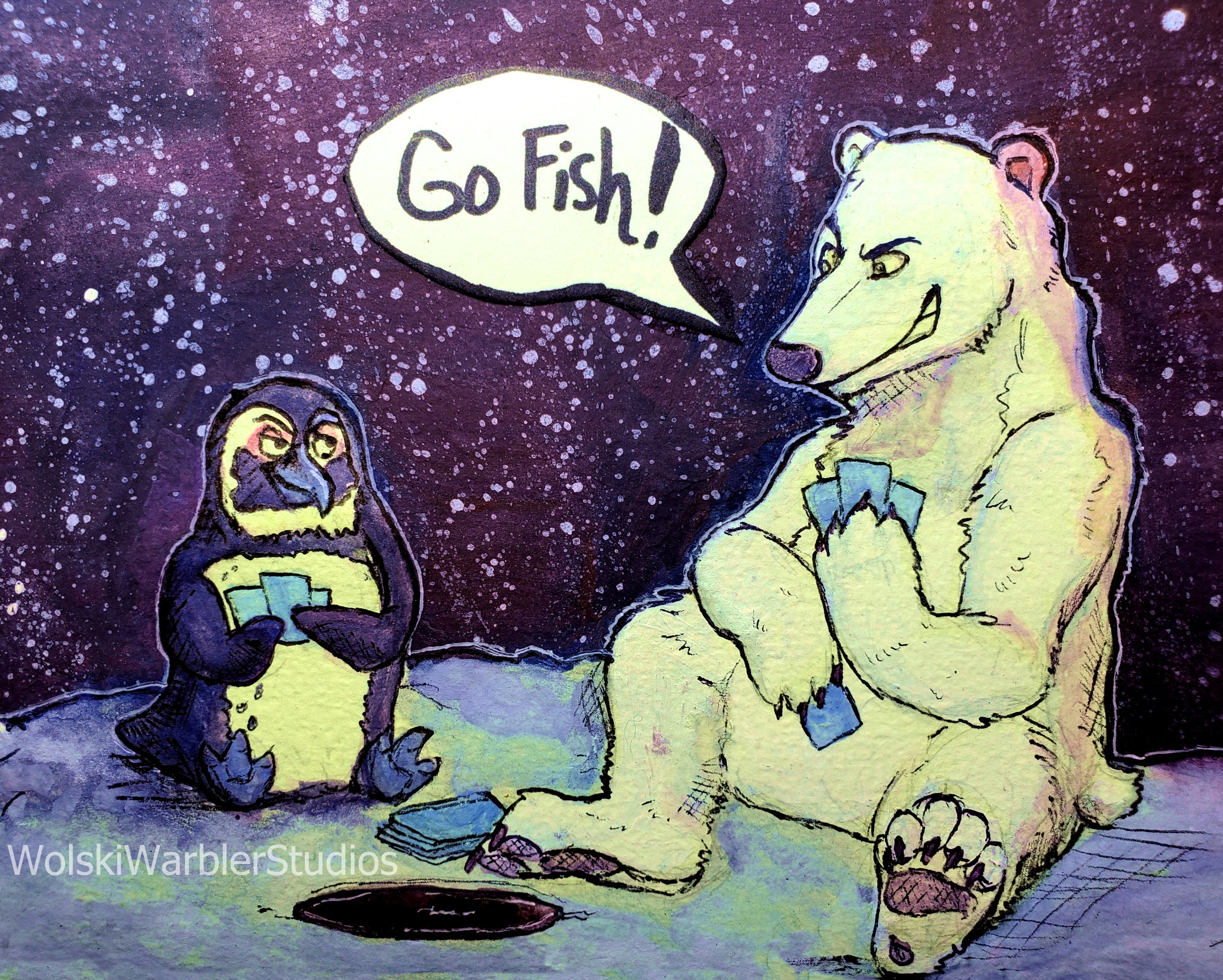 Polar Bear and Penguin, 'go Fish' 8x10 Art Print, Children's ...