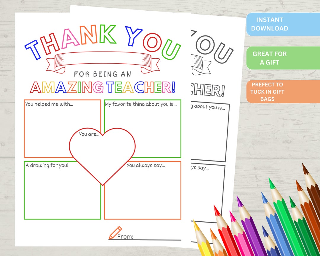 Teacher Appreciation Printable, Thank You Teacher Gifts, Thank You ...