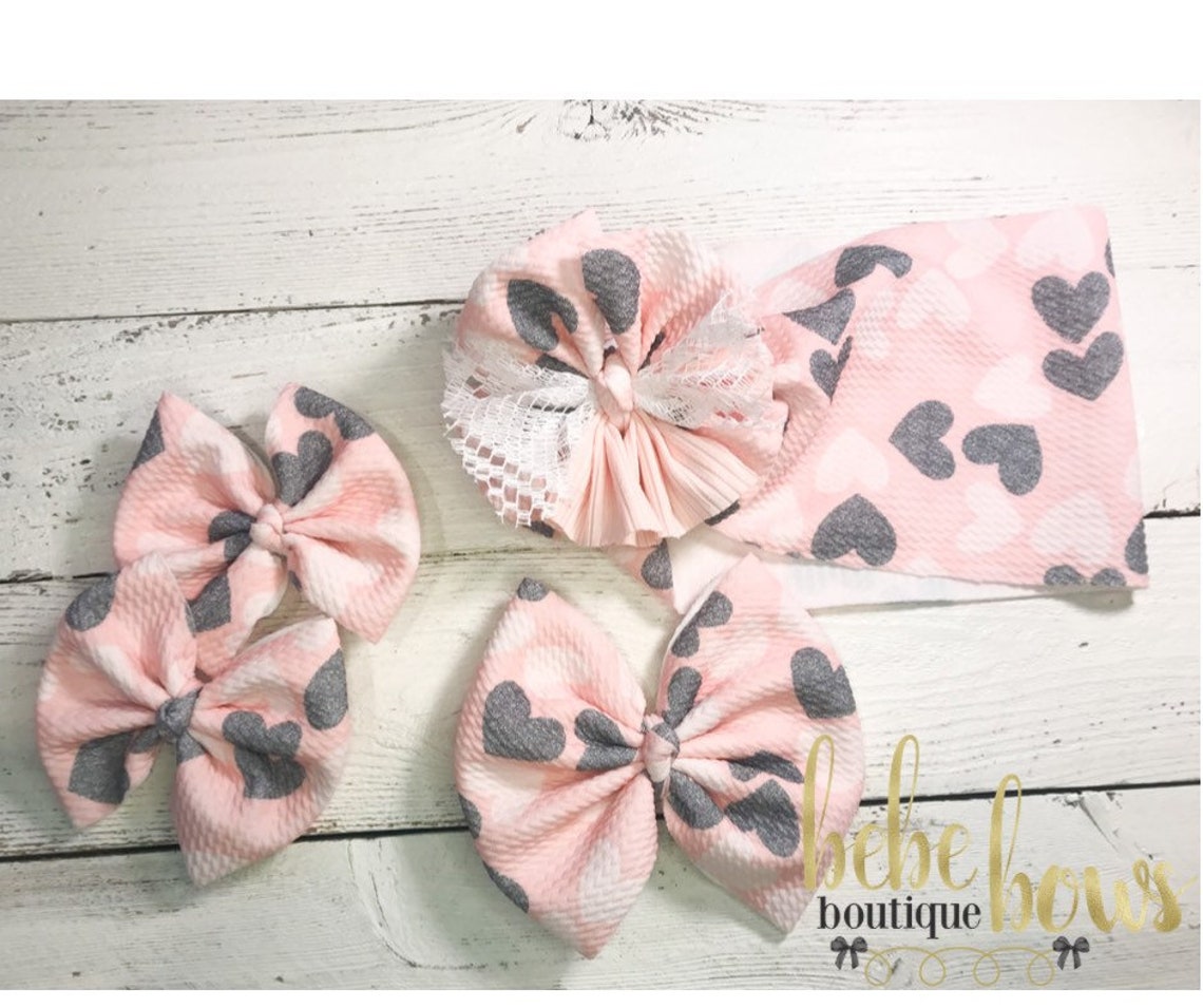 Hearts Messy Baby Headwrap, Shredded Baby Head Wrap, Baby Bow, Baby ...