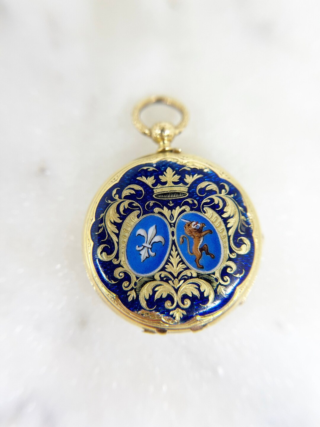 Enchanting Antique Pocket Watch - 18k Gold and Blue Enamel - Henry Capt ...