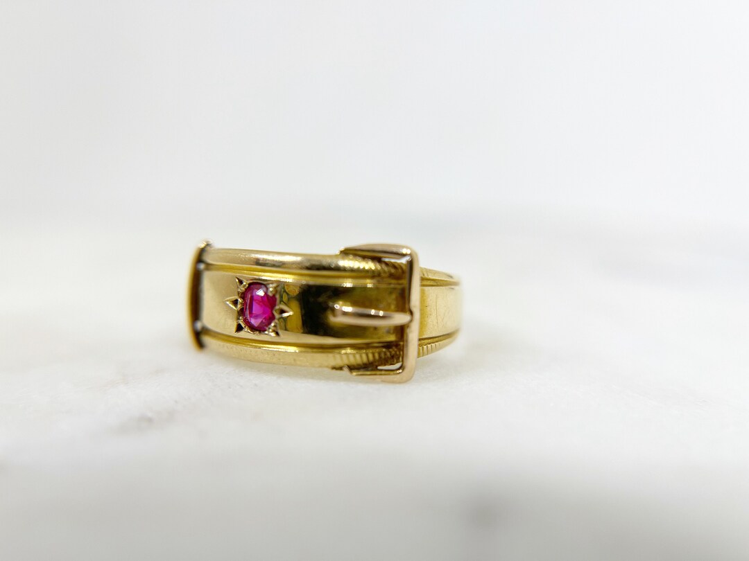 Antique Victorian Ruby Buckle Ring C.1884 18k Gold English Hallmarks - Etsy