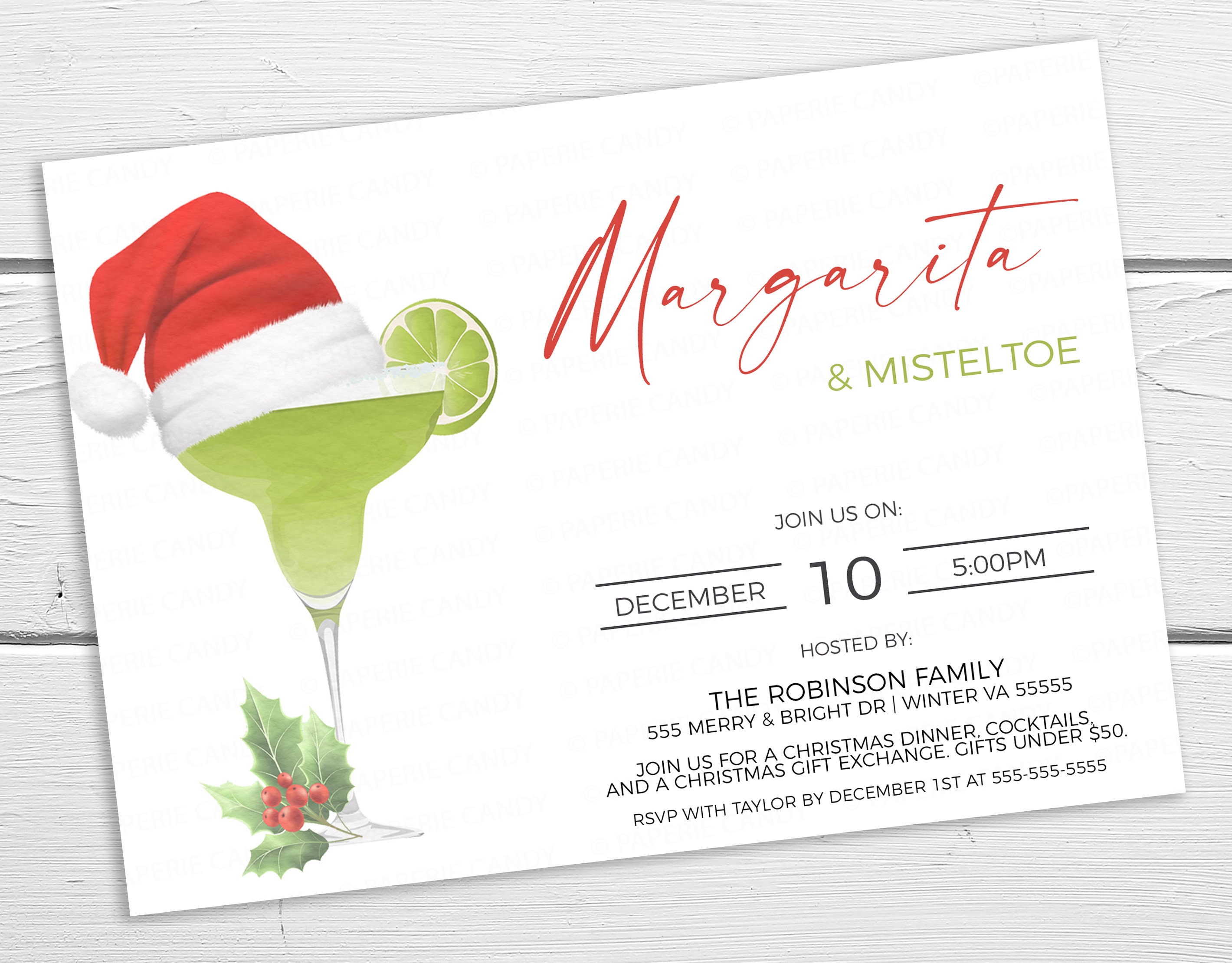 Editable Margarita and Mistletoe Party Invitation, Holiday Fiesta ...