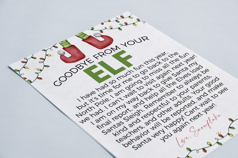 Editable Goodbye Elf Letter Goodbye Note From Elf Goodbye - Etsy