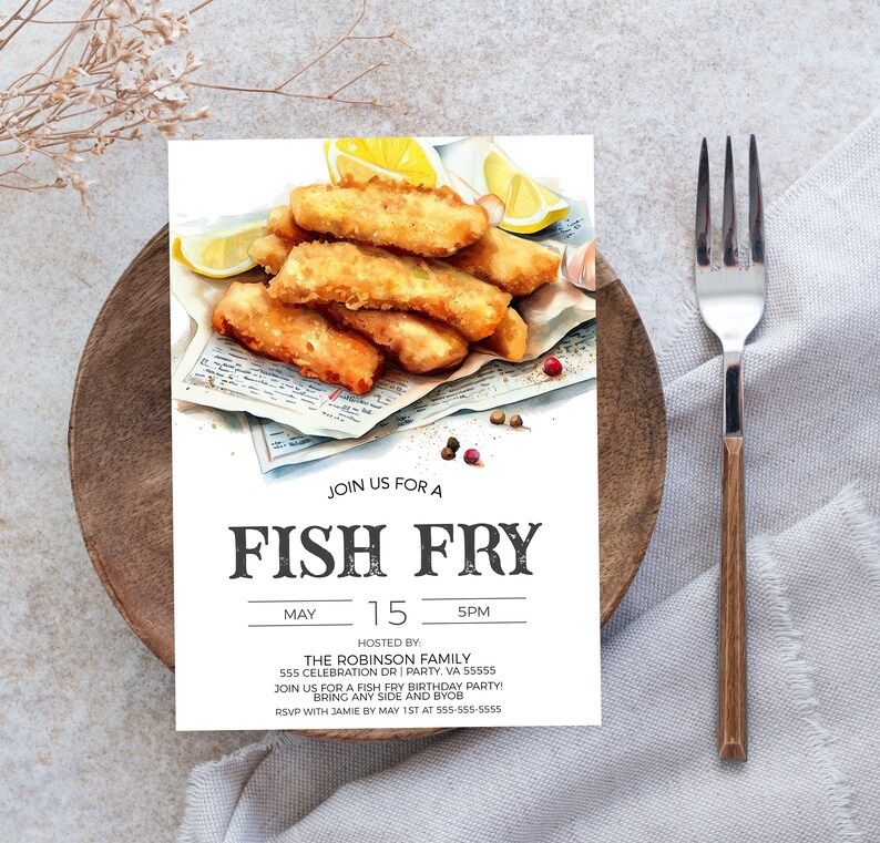 Fish Fry Invitation, Fish and Chips Invite, Seafood Birthday Party ...