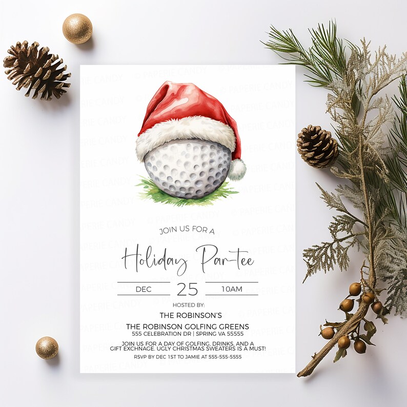 Christmas Golf Invitation, Winter Holiday Golfing Par-tee Invite, Golf ...