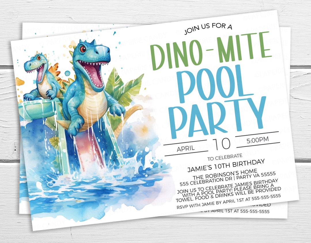 Dinosaur Pool Party Invitation Dino Water Park Invite - Etsy
