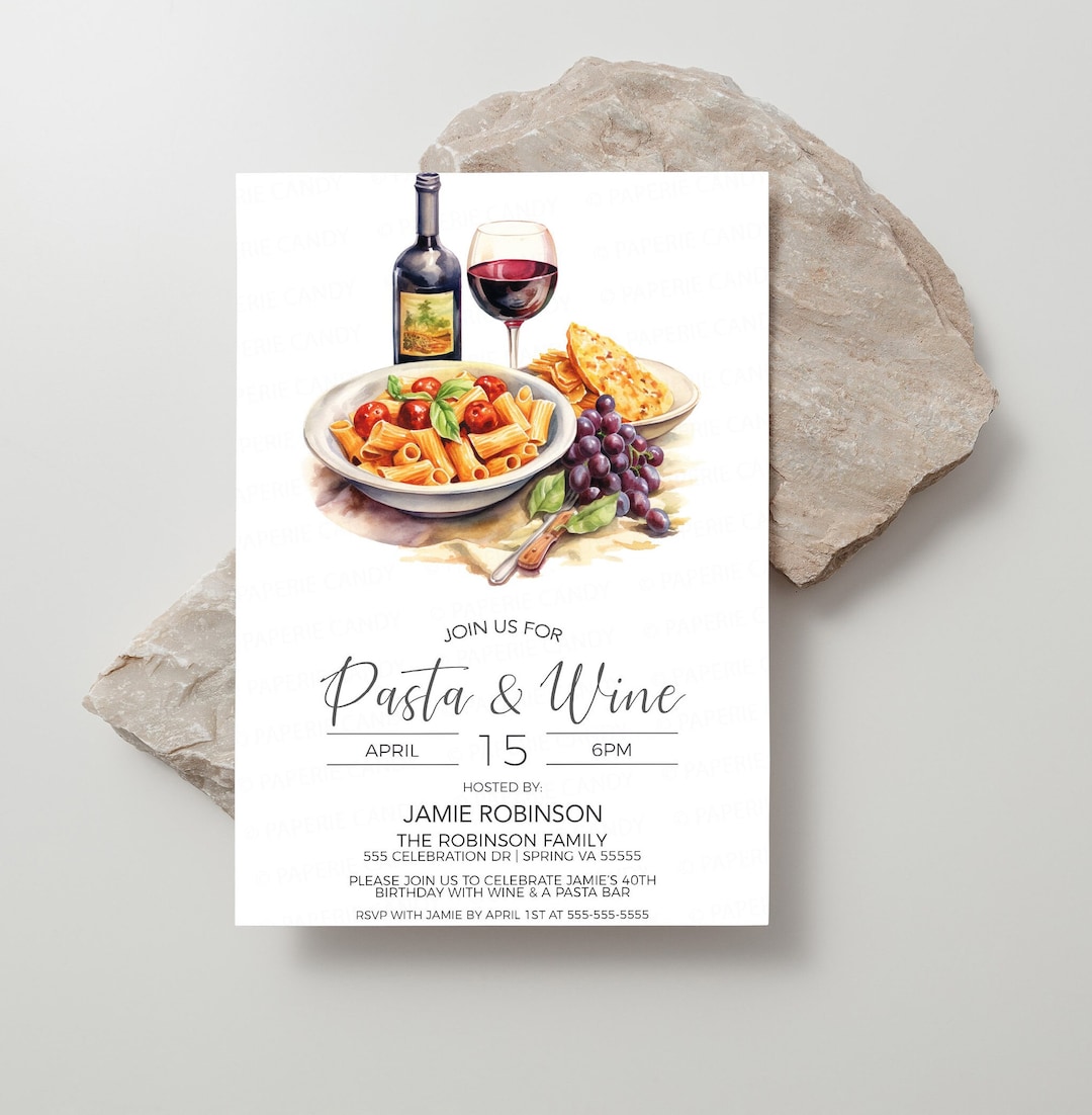 Pasta & Wine Invitation, Italian Themed Dinner Invite, Italian Pasta ...