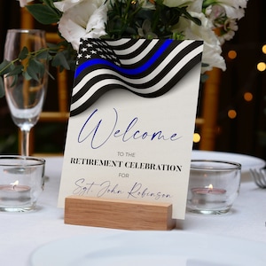 Police Officer Retirement Sign, Editable Thin Blue Line Poster, Police ...