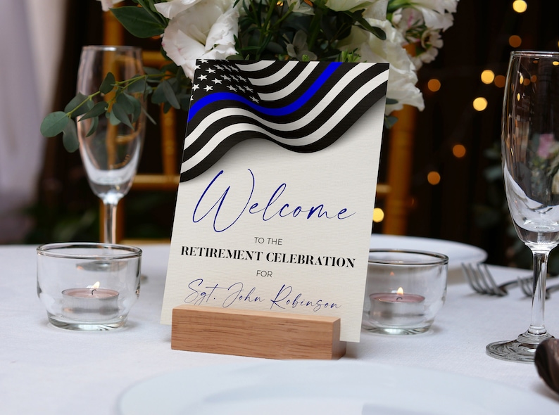 Police Officer Retirement Sign, Editable Thin Blue Line Poster, Police ...