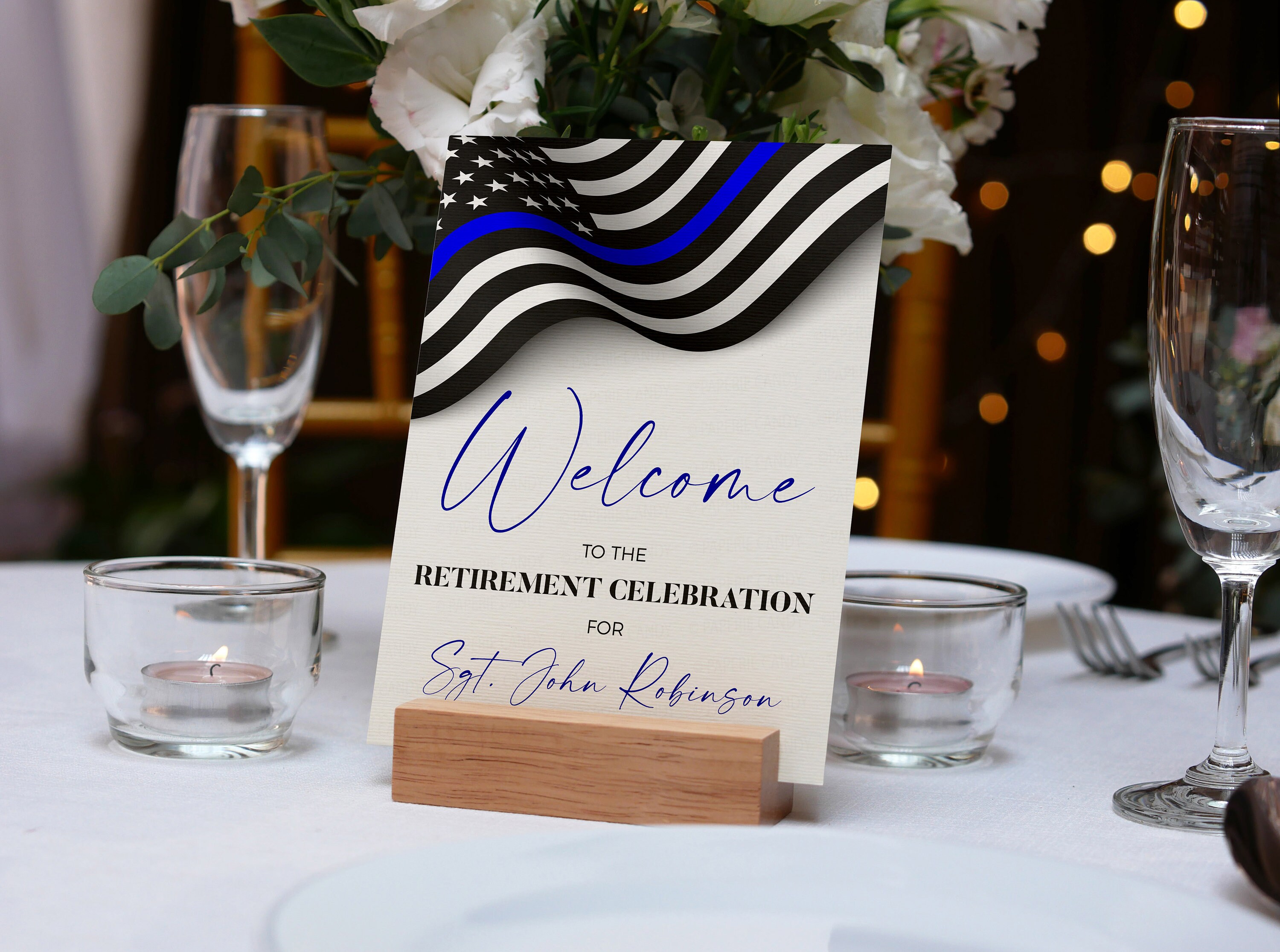 Police Officer Retirement Sign Editable Thin Blue Line - Etsy