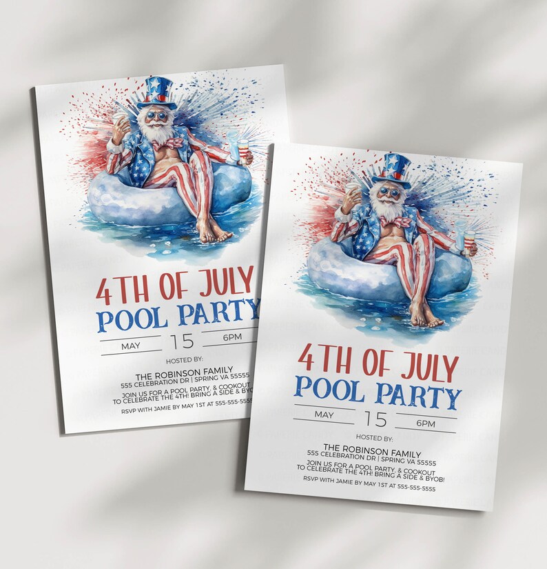 4th of July Pool Party Invitation Independence Day Pool Party - Etsy