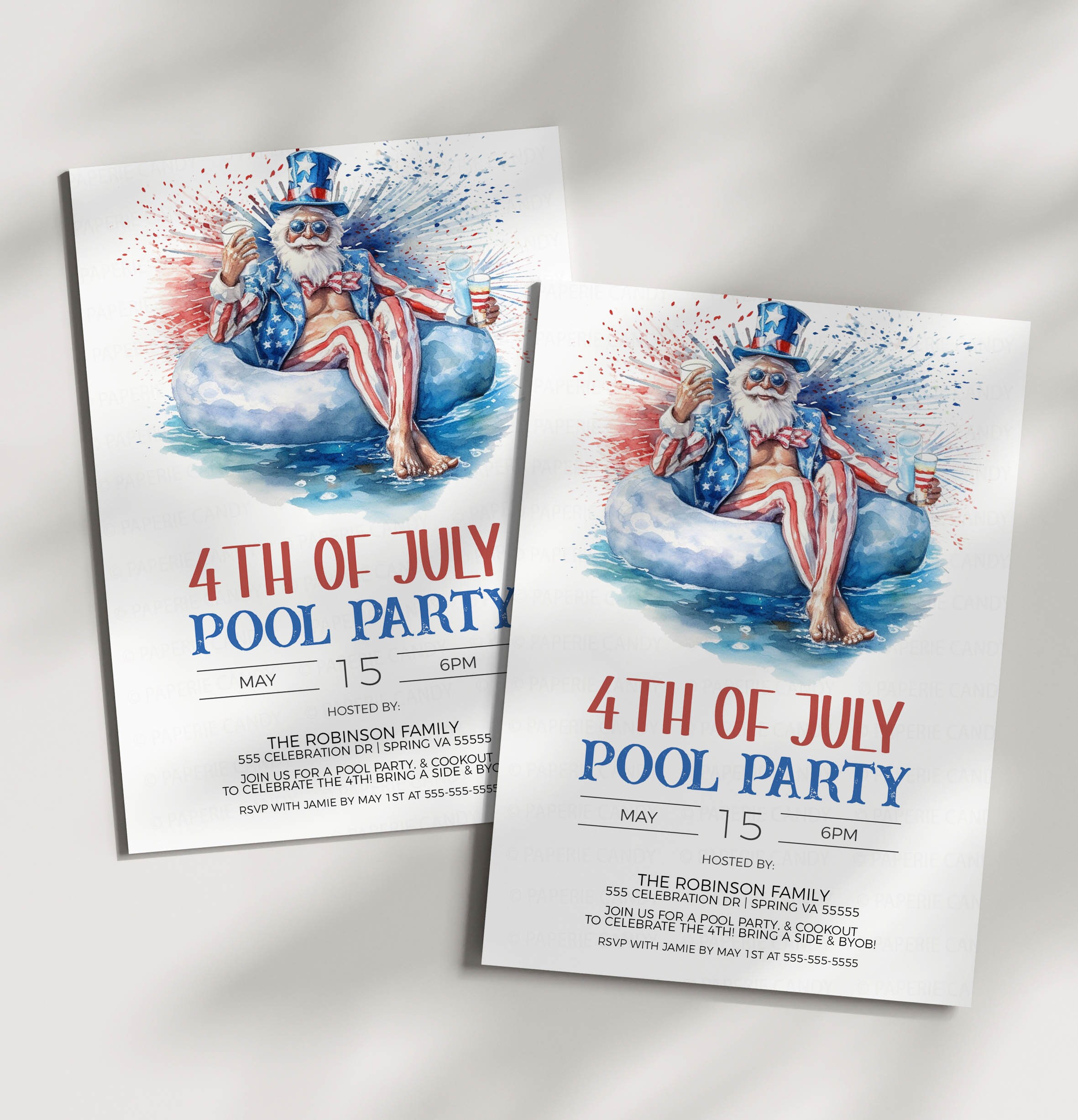 4th of July Pool Party Invitation, Independence Day Pool Party Invite ...