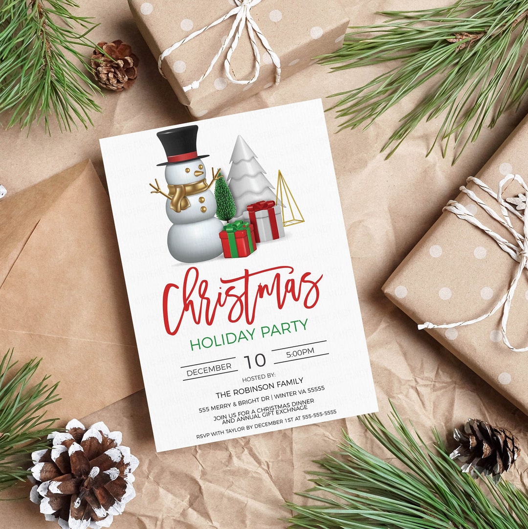 Editable Snowman Christmas Party Invitation, Winter Holiday Invite ...
