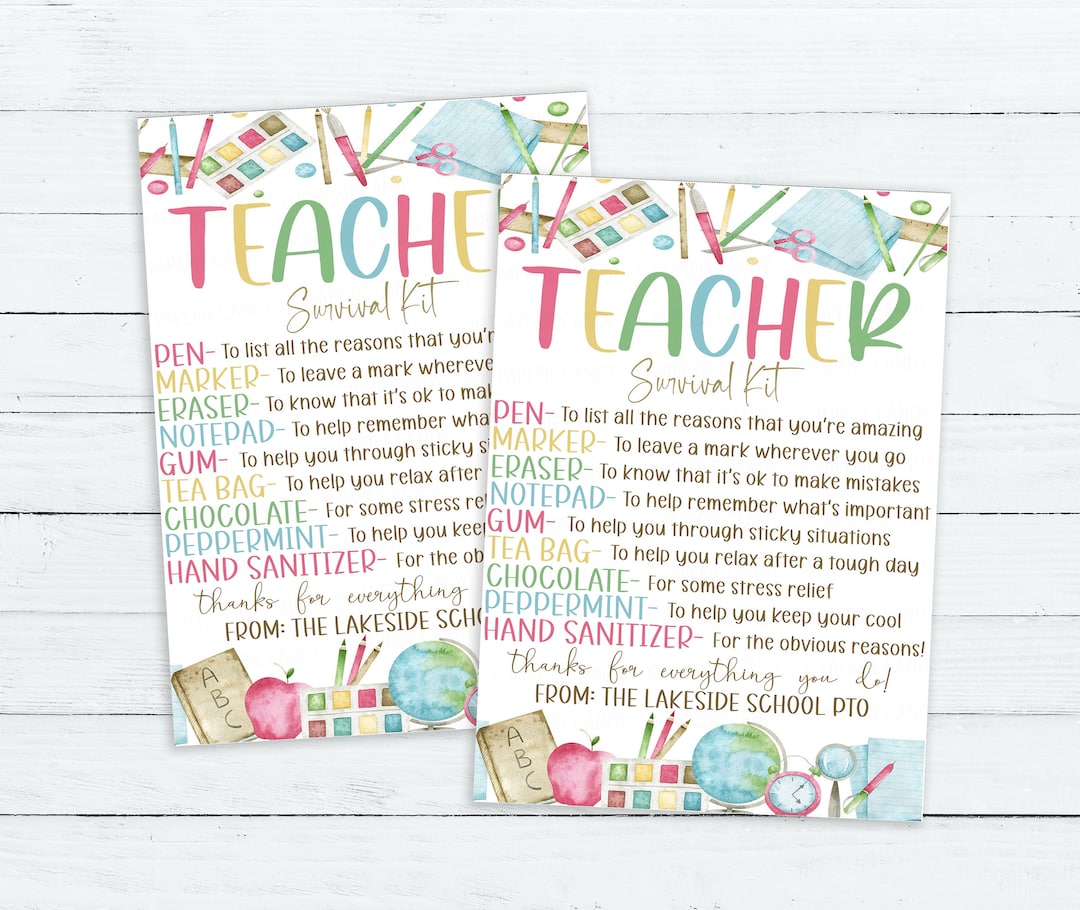 Teacher Survival Kit Gift Tag, Welcome Back to School, First Day Label ...