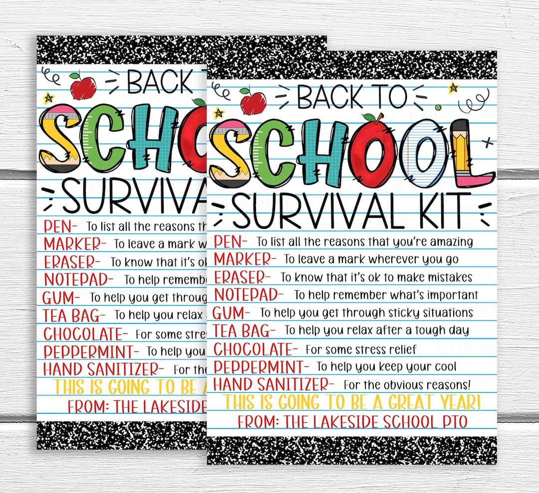 Back to School Survival Kit Gift Tag, Welcome Back First Day, Gift for ...