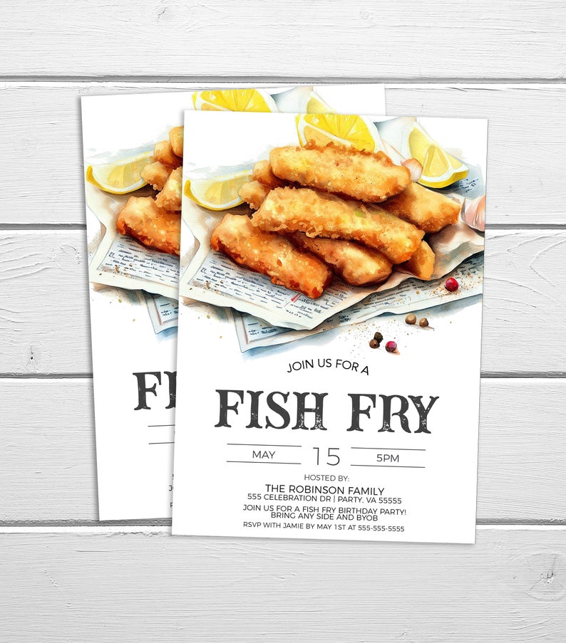 Fish Fry Invitation, Fish and Chips Invite, Seafood Birthday Party ...