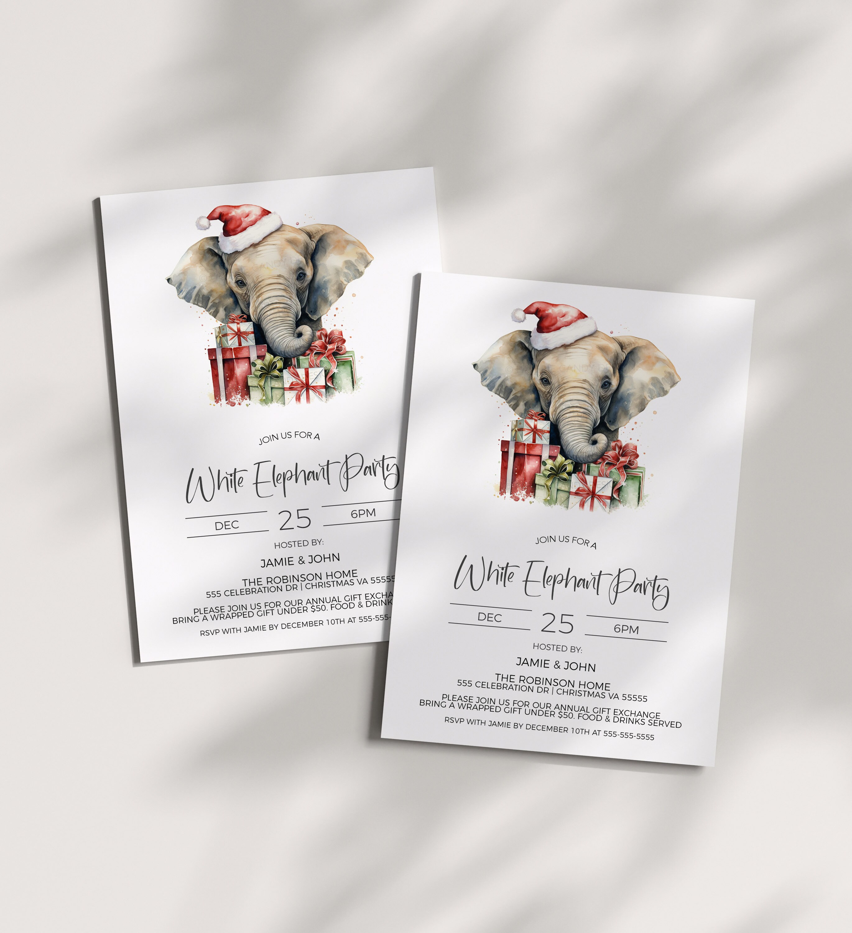 White Elephant Invitation, Holiday Gift Exchange Game Party Invite ...