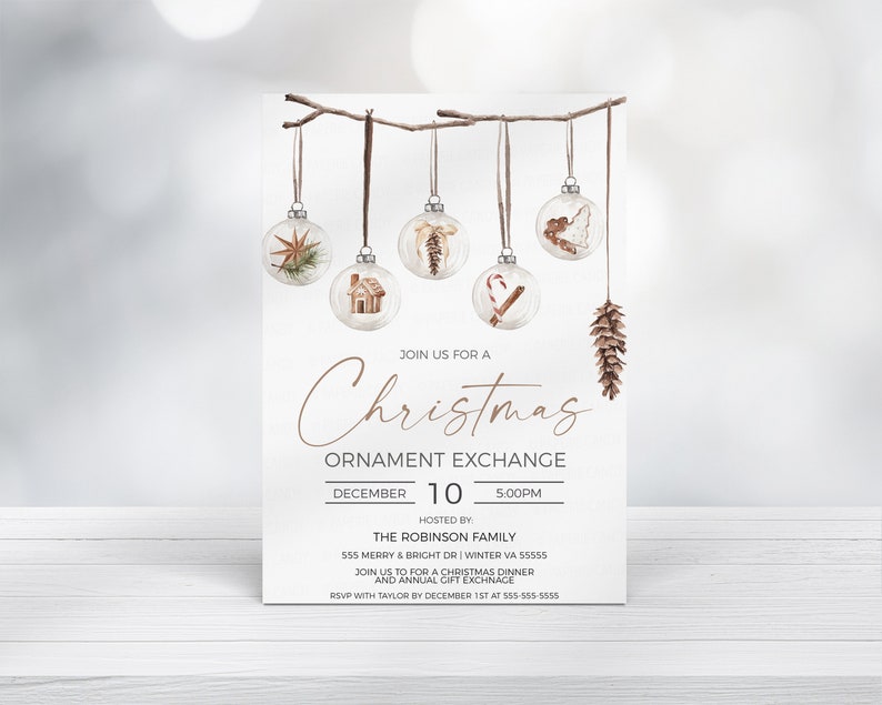 Ornament Exchange Party Invitation, Editable Christmas Party Gift Swap ...