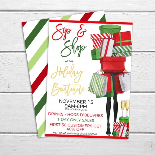 Holiday Sip and Shop Invitation Christmas Boutique Shopping - Etsy