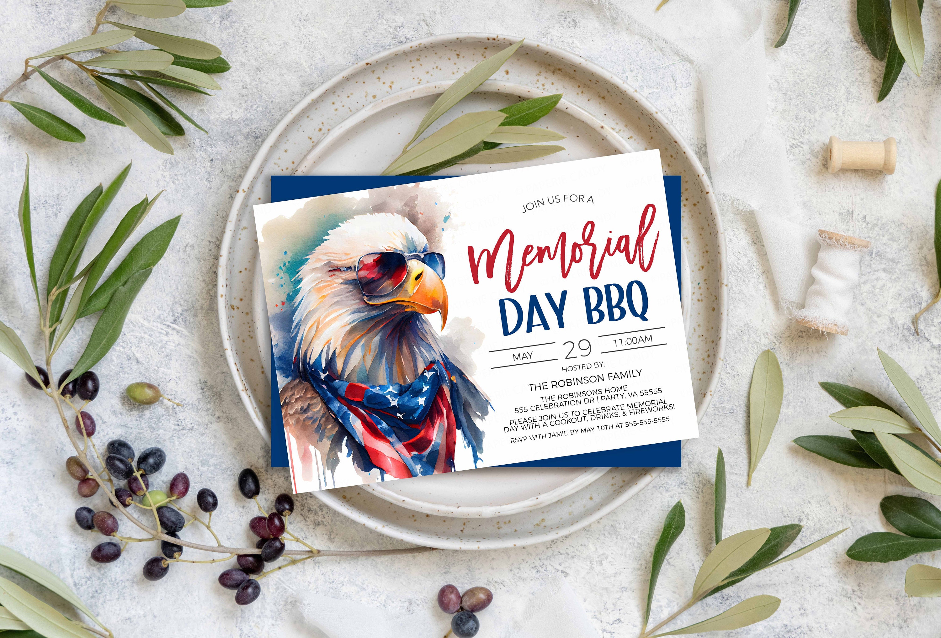 Memorial Day BBQ Invitation, Memorial Day Invite, Memorial Day Cookout ...