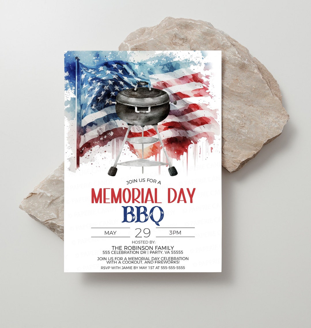Memorial Day BBQ Invitation, Memorial Day Invite, Memorial Day Cookout ...