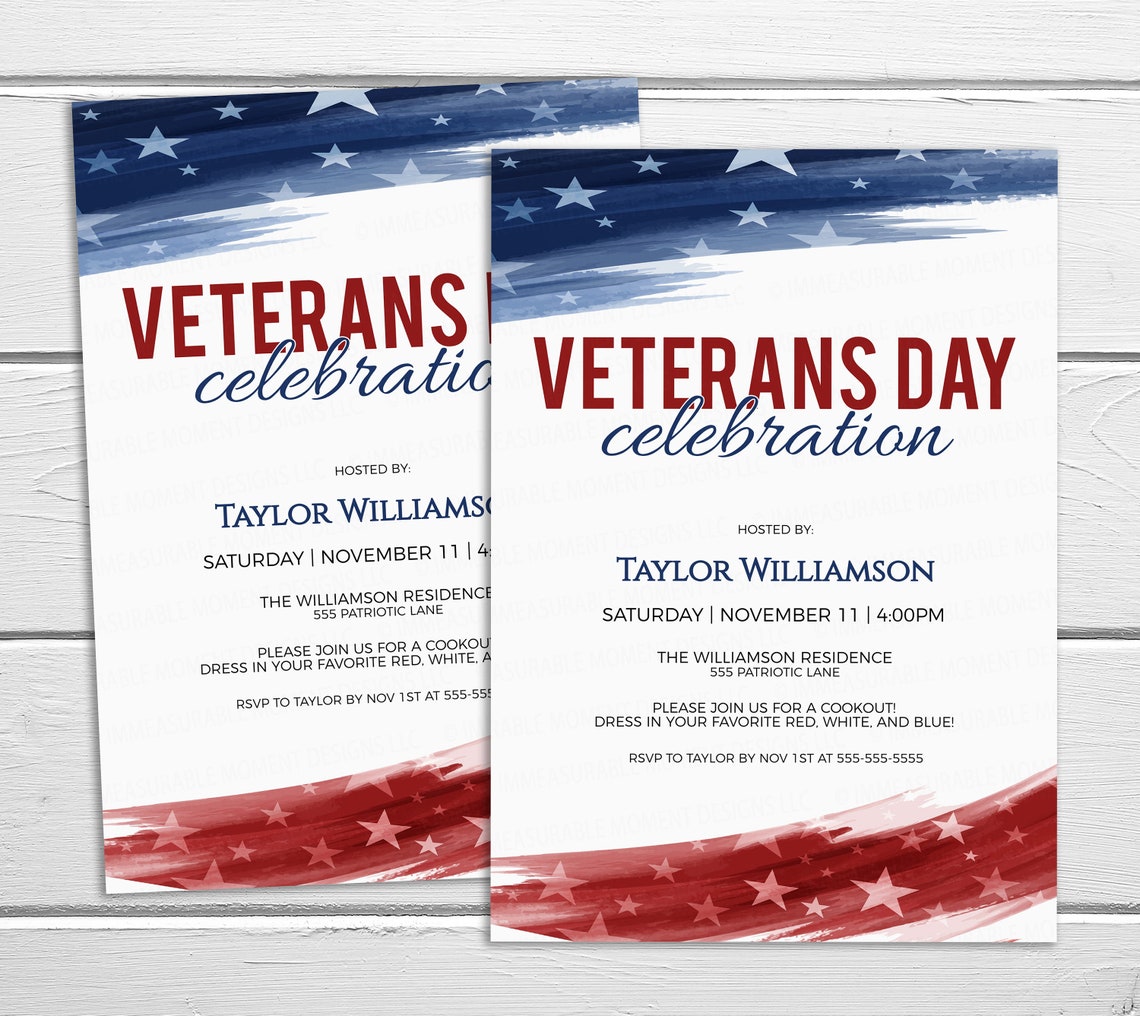 Veterans Day Invitation, Editable Patriotic Invite, 4th of July, Red ...