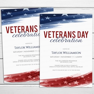 Veterans Day Invitation, Editable Patriotic Invite, 4th of July, Red ...