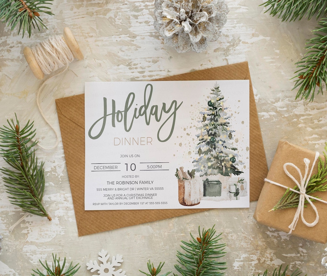 Editable Holiday Party Invitation, Brunch Lunch Dinner Breakfast Invite ...