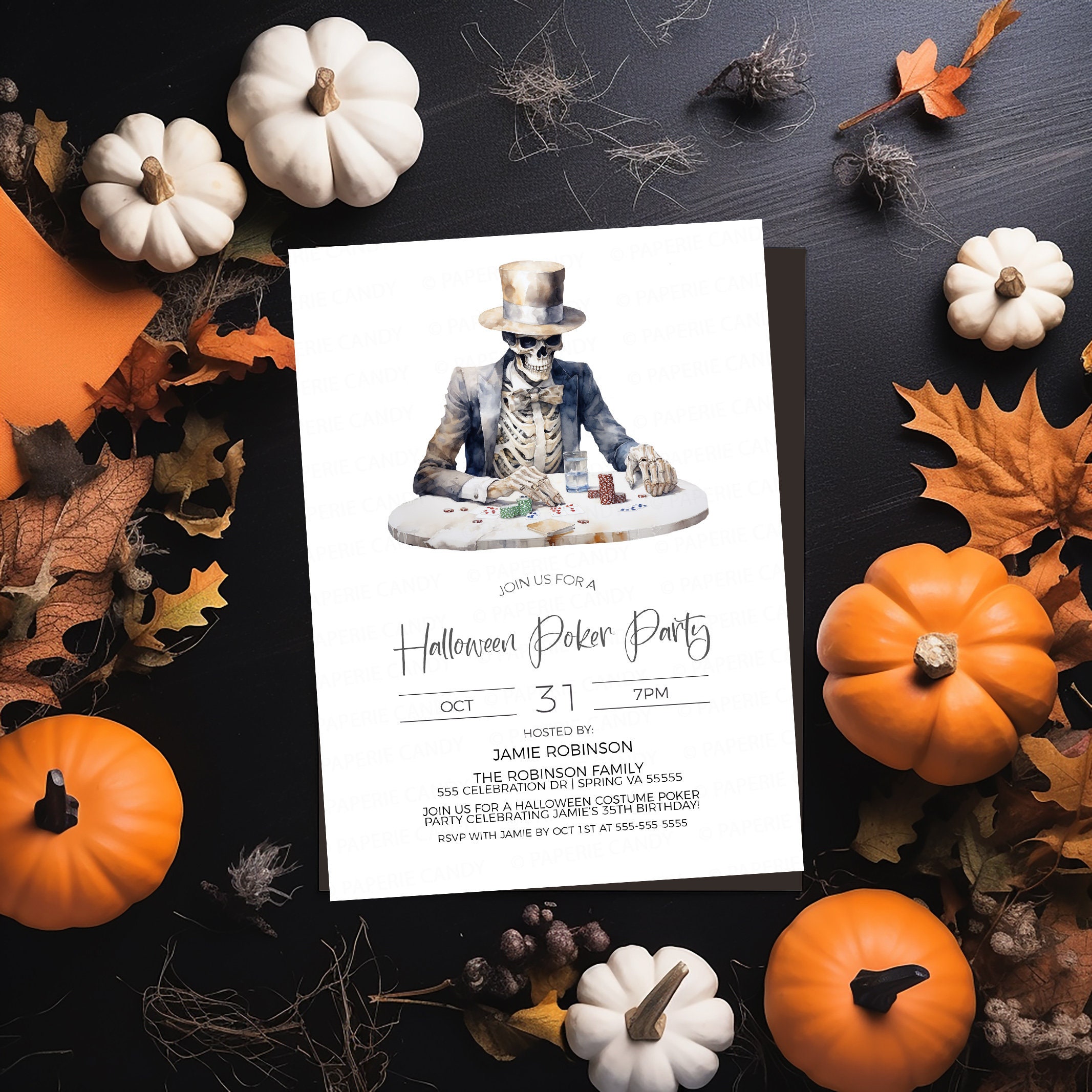 Halloween Poker Night Party Invitation, Halloween Poker Birthday Night ...