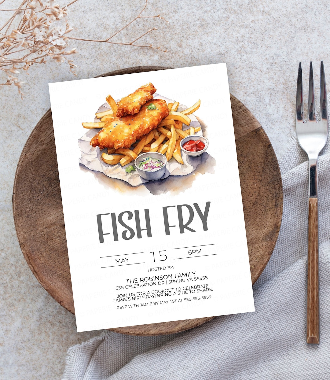 Fish Fry Invitation, Fish and Chips Invite, Seafood Birthday Party ...