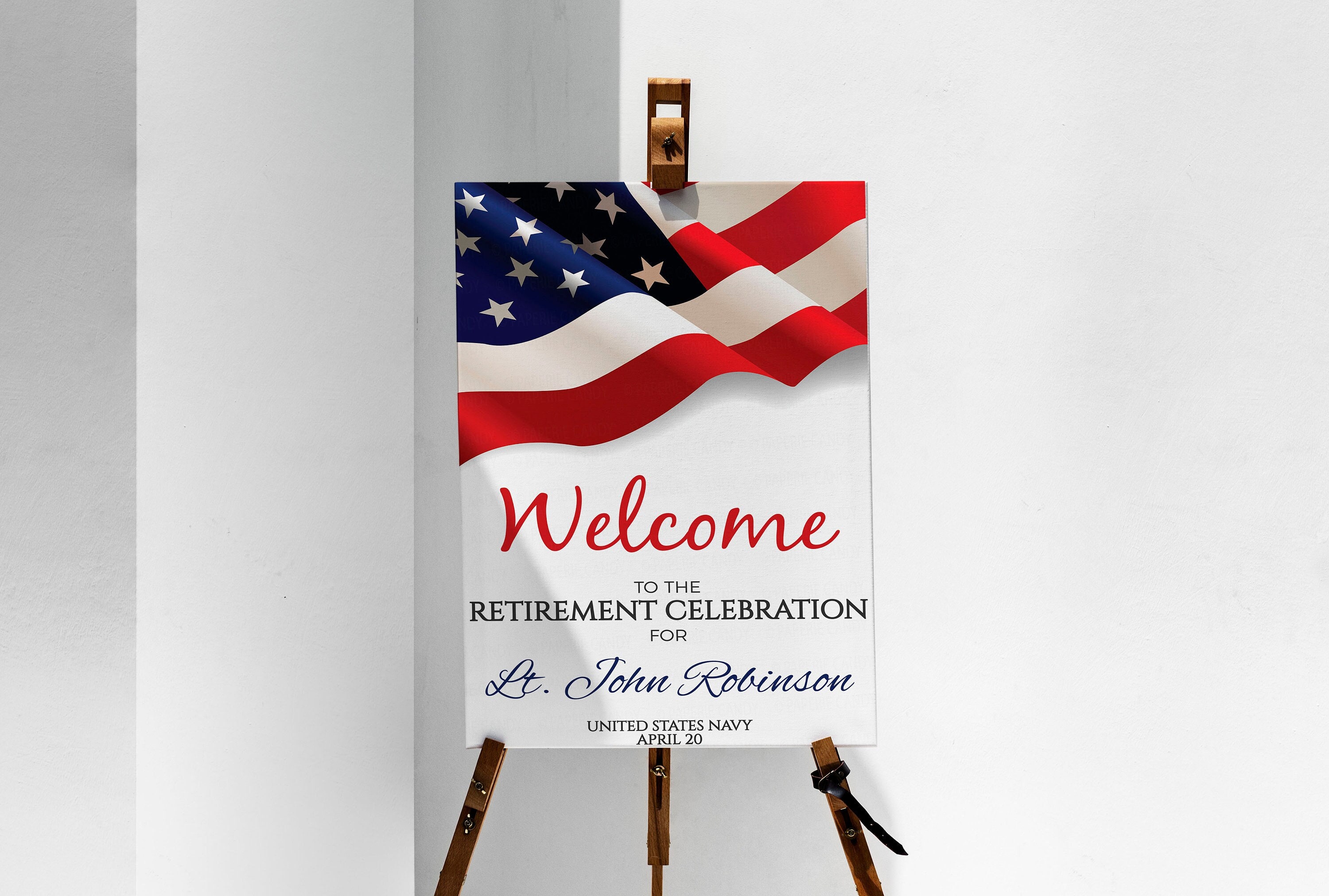 Editable American Flag Party Sign, Retirement Ceremony, Hail & Bail ...
