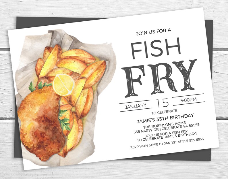Fish Fry Invitation, Fish and Chips Invite, Seafood Birthday Party ...