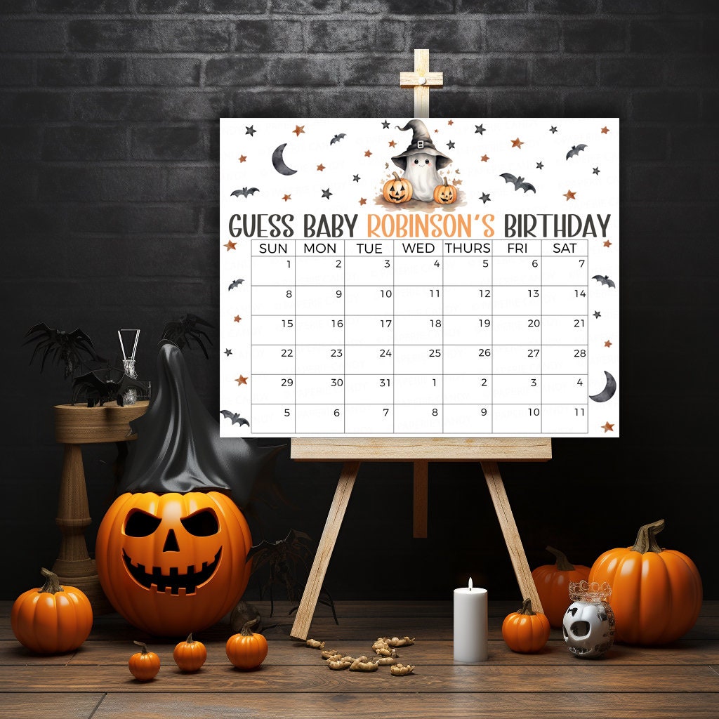 Halloween Baby Shower Due Date Calendar, Little Boo is Due Guess the ...