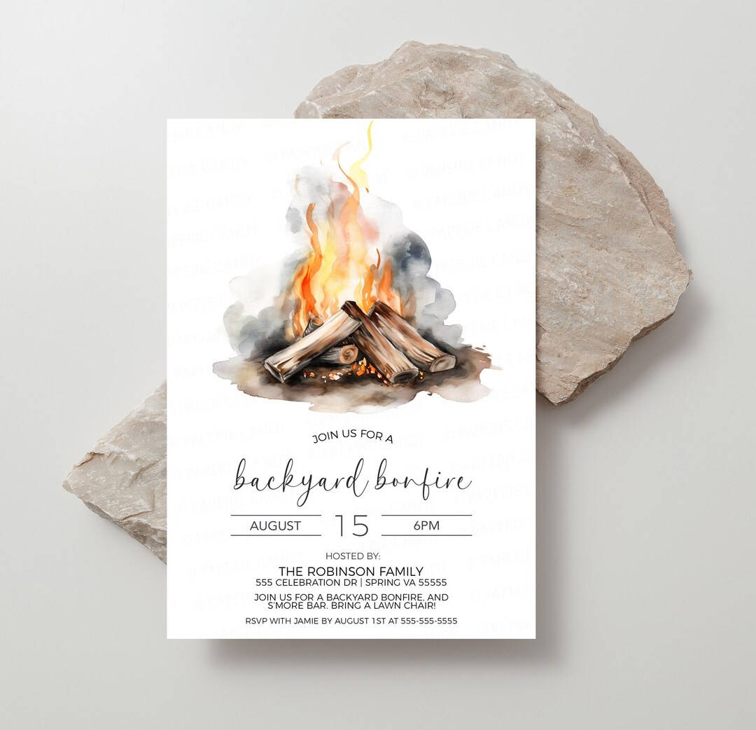 Bonfire Invitation, Backyard Bonfire Invite, Couples Engagement Shower ...