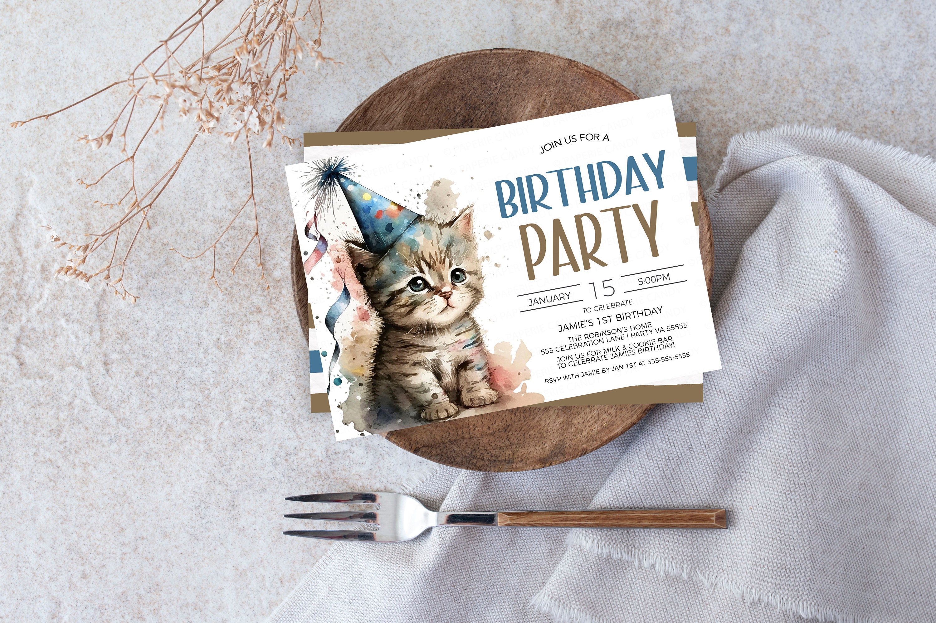 Kitten Invitation Kitten Party Invite Kids Cat Birthday - Etsy