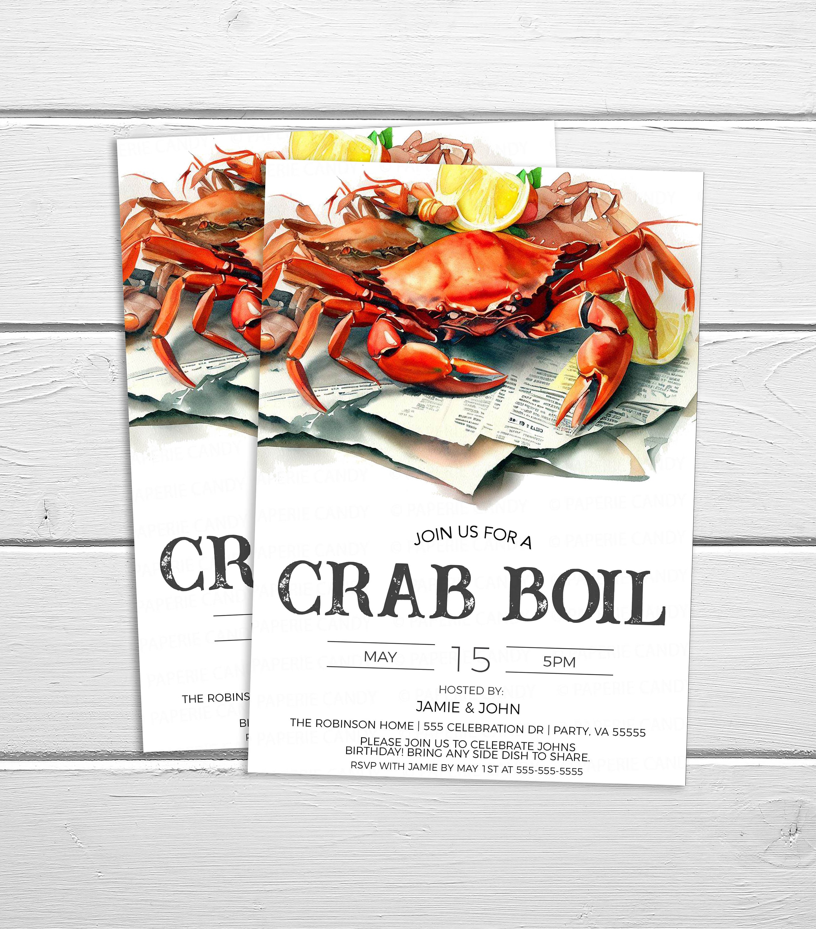 Crab Boil Invitation, Crab Boil Invite, Crab Boil Birthday, Crab Beer ...
