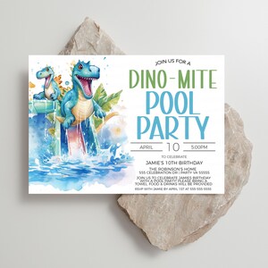 Dinosaur Pool Party Invitation, Dino Water Park Invite, Dino-mite Water ...