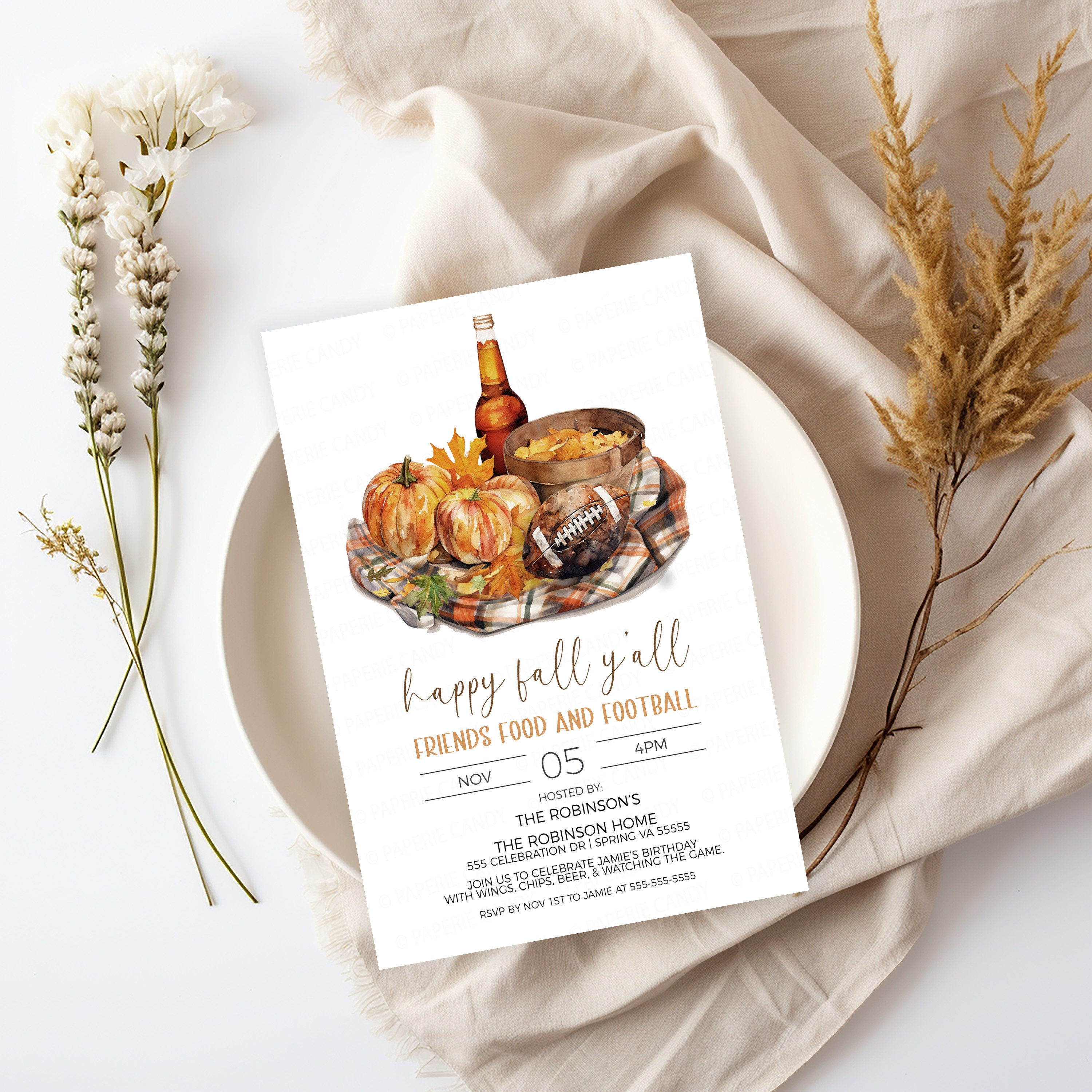 Fall Football Party Invitation, Happy Fall Ya'll, Friends Food ...