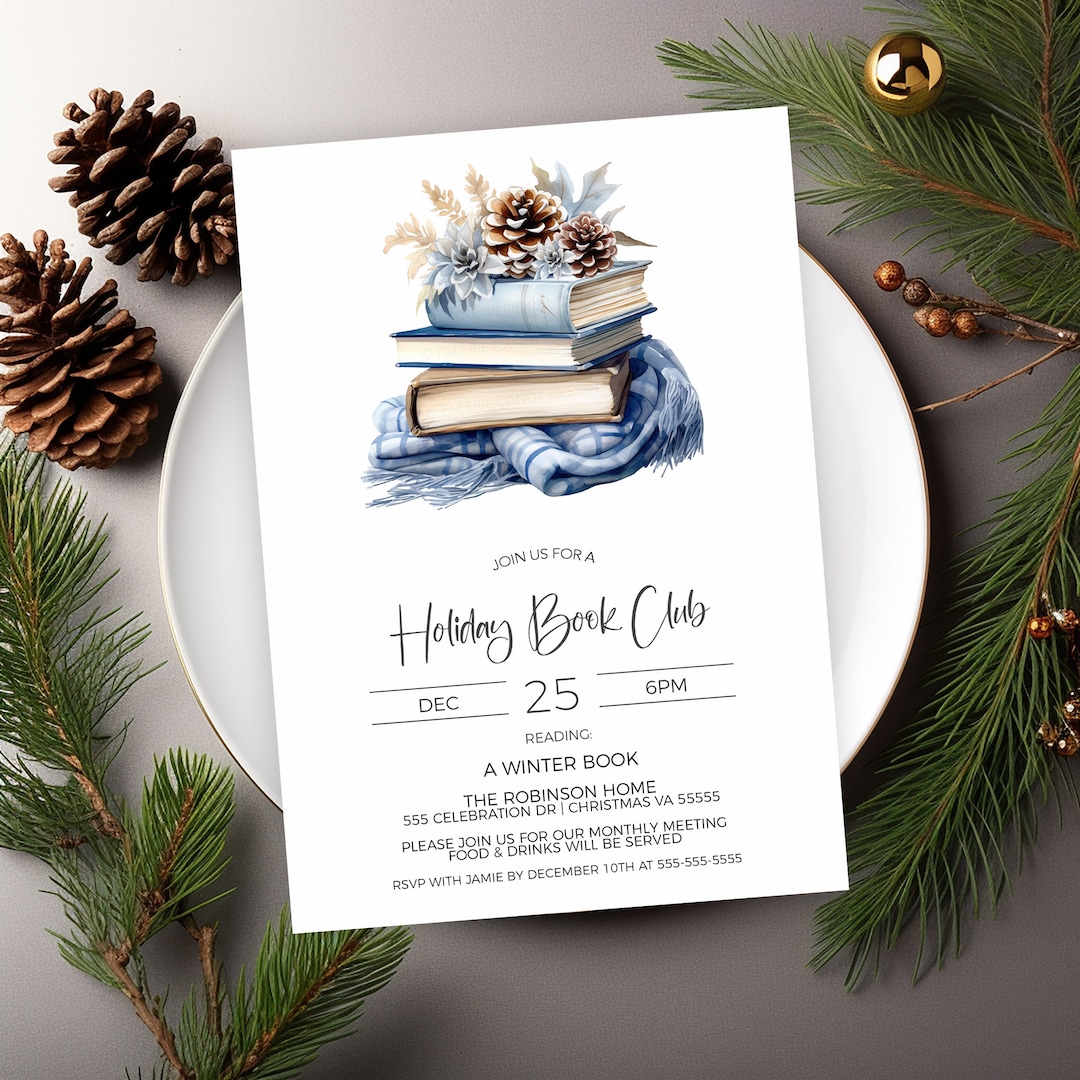 Holiday Book Club Invitation, Holiday Book Swap Invite, Holiday Reading ...