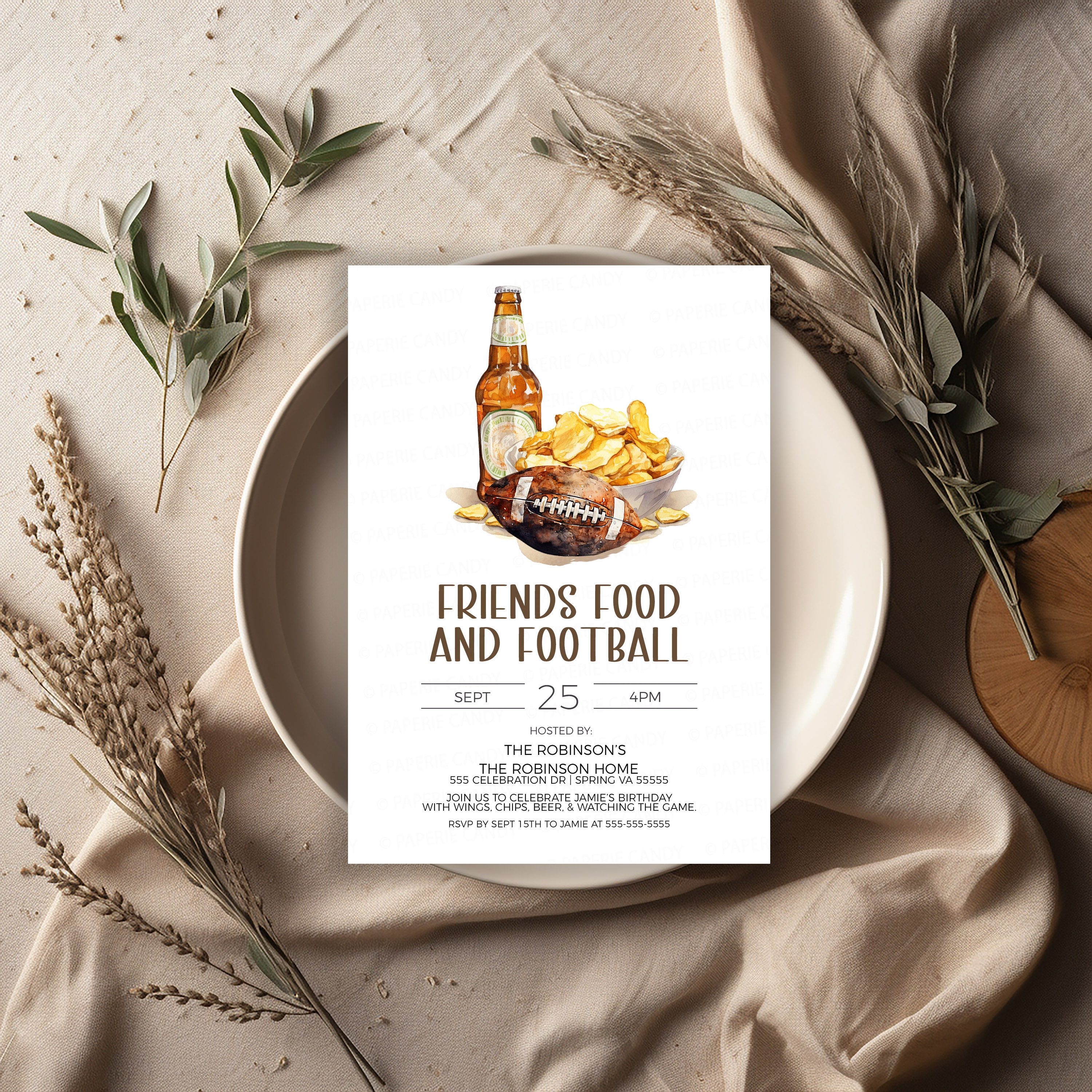 Football Party Invitation, Friends Food & Football Invite, BBQ Burger ...