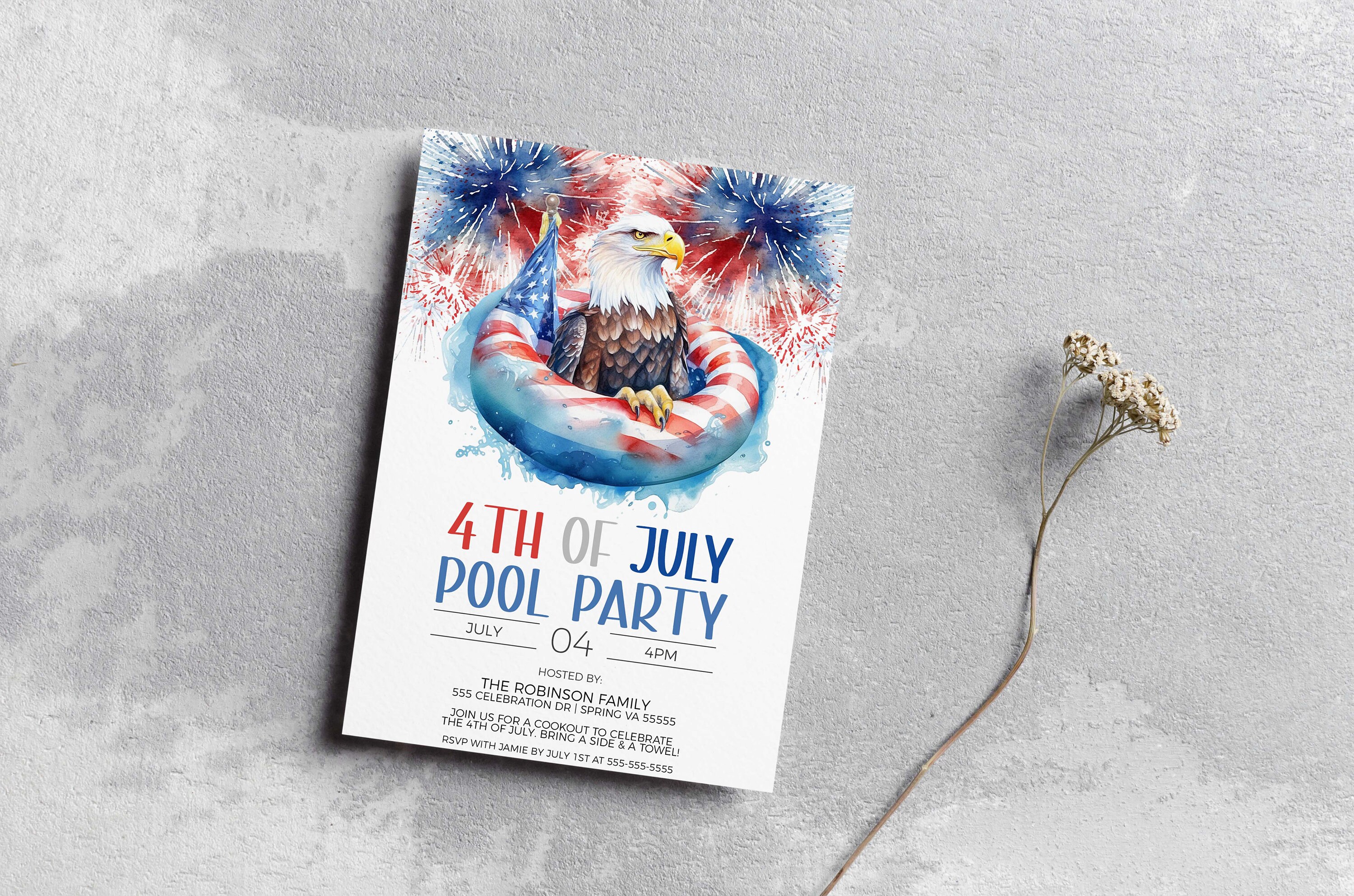 4th of July Pool Party Invitation, Independence Day Pool Party Invite ...