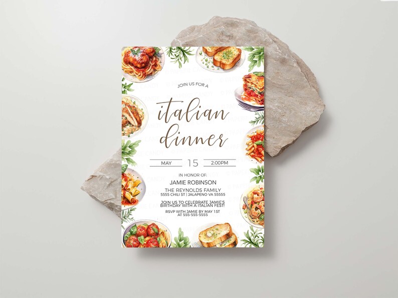 Italian Dinner Invitation Italian Theme Invite Pasta Dinner - Etsy