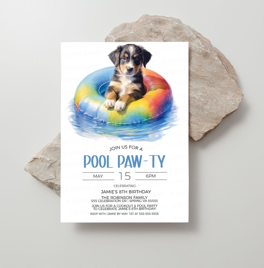 Dog Pool Party Invitation, Puppy Pawty Invite, Puppies Dogs Birthday ...